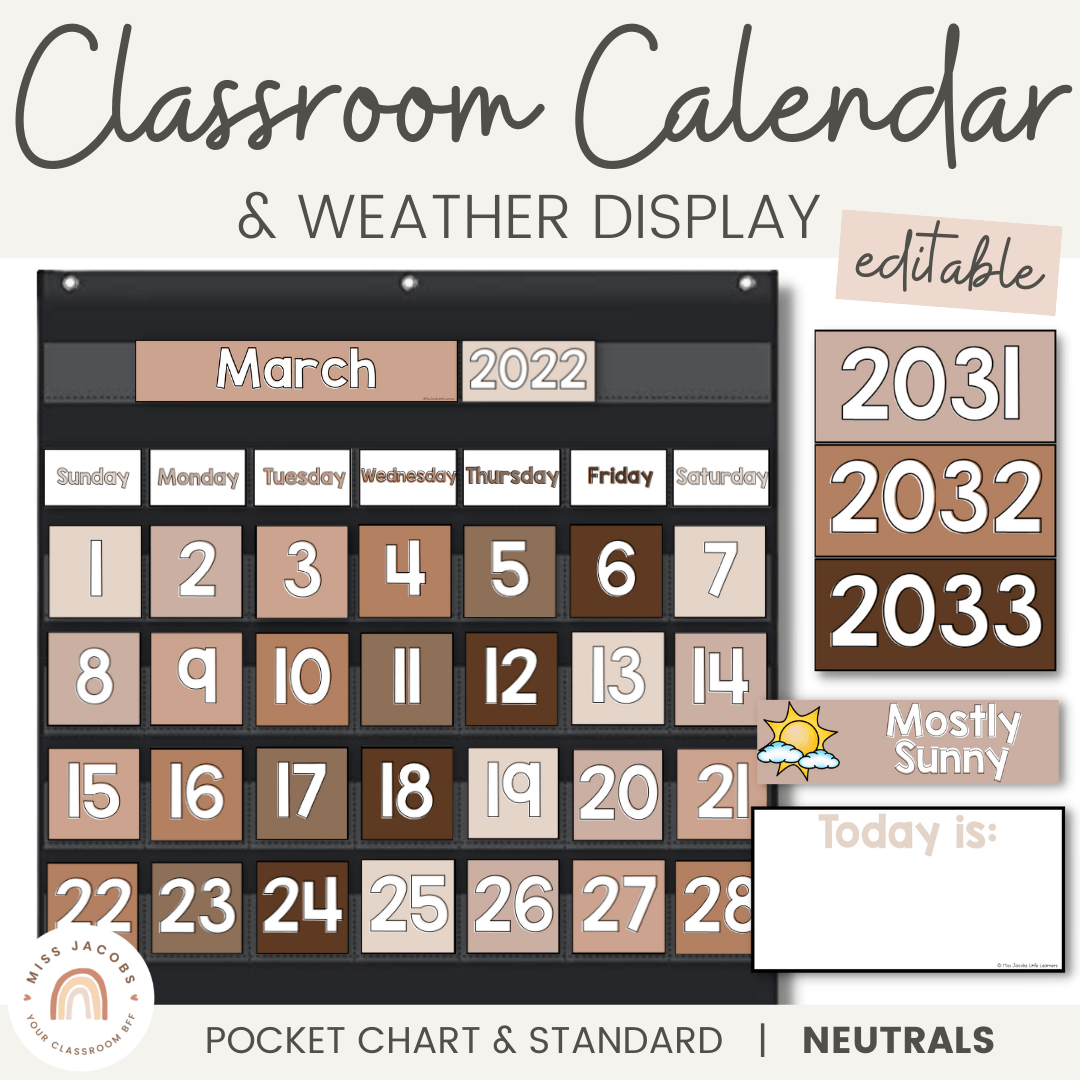 CLASSROOM CALENDAR & WEATHER DISPLAY | OMBRE NEUTRALS