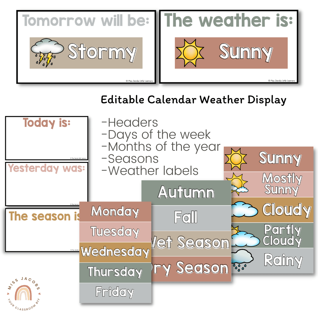 CLASSROOM CALENDAR & WEATHER DISPLAY | SIMPLE BOHO