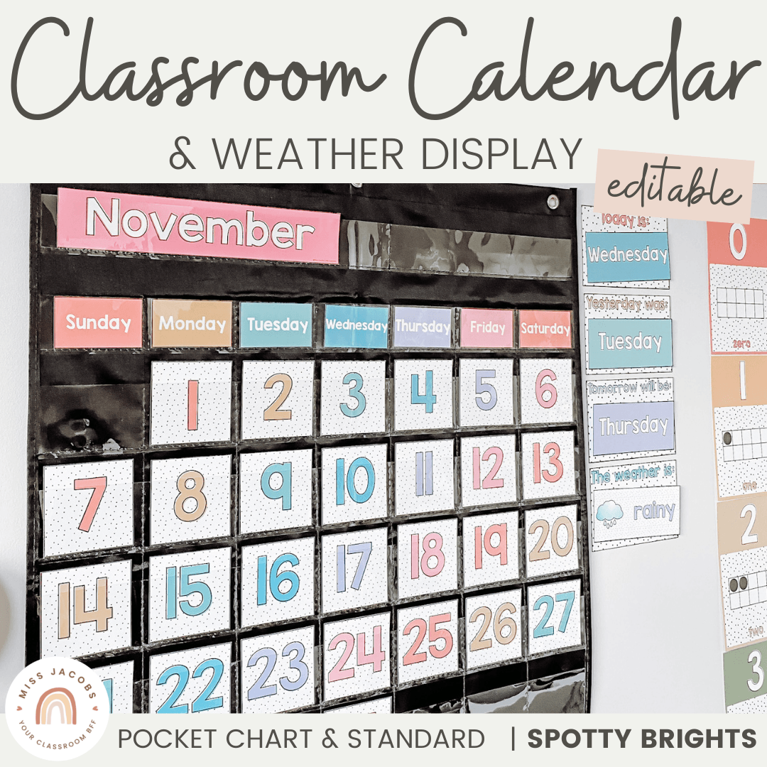 Calendar & Weather Display - Spotty Bright Theme - Miss Jacobs