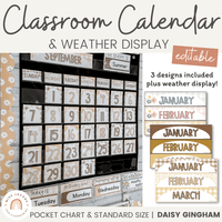 Classroom Calendar & Weather Pocket Chart Display | Daisy Gingham Neut ...