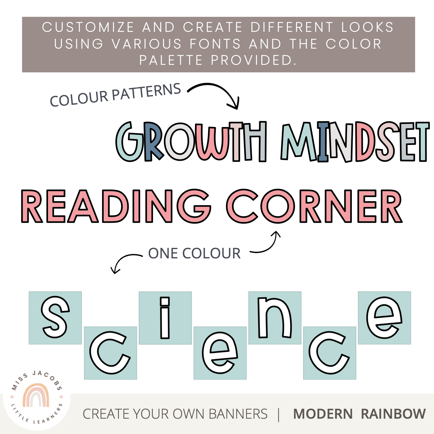 Bulletin Board Letters - Rainbow Calm Colors Decor