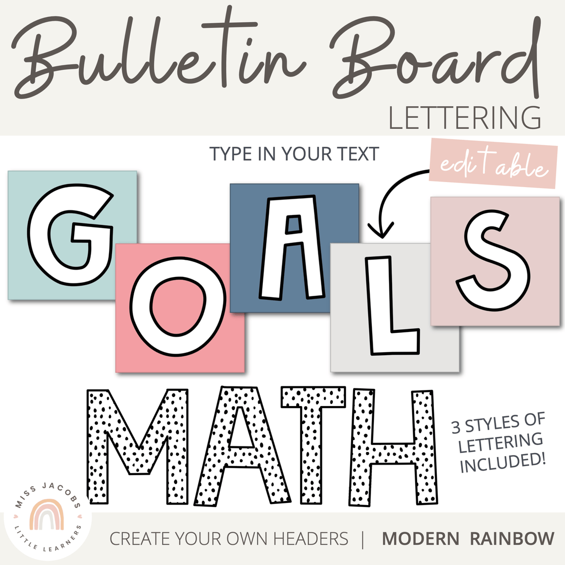 Bulletin Board Letters - Rainbow Calm Colors Decor