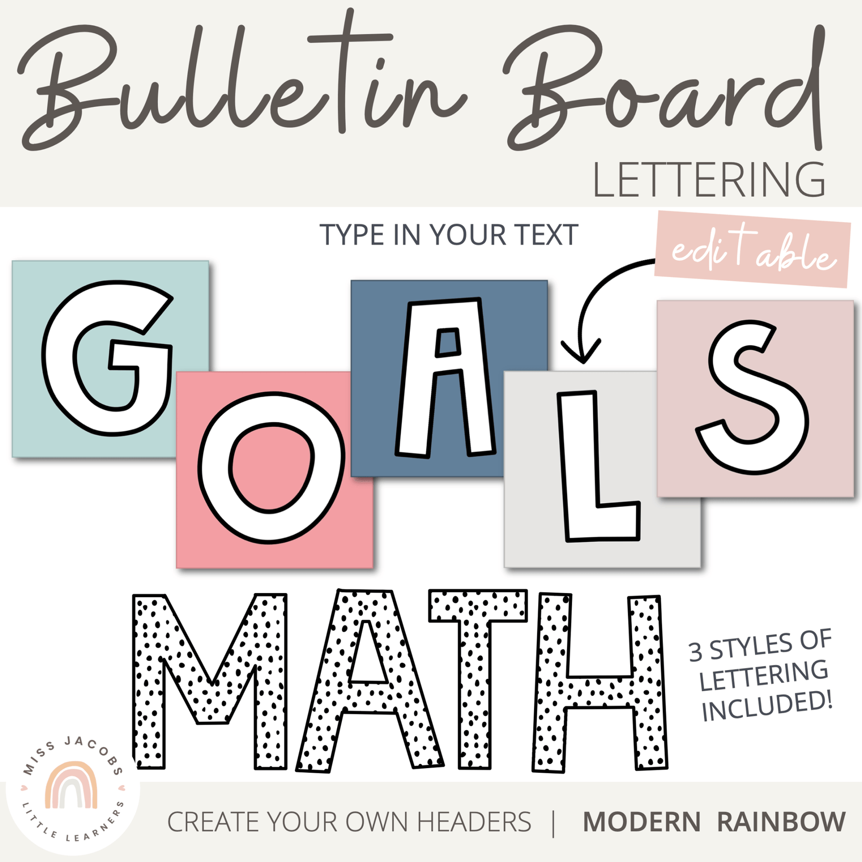 Bulletin Board Letters - Rainbow Calm Colors Decor