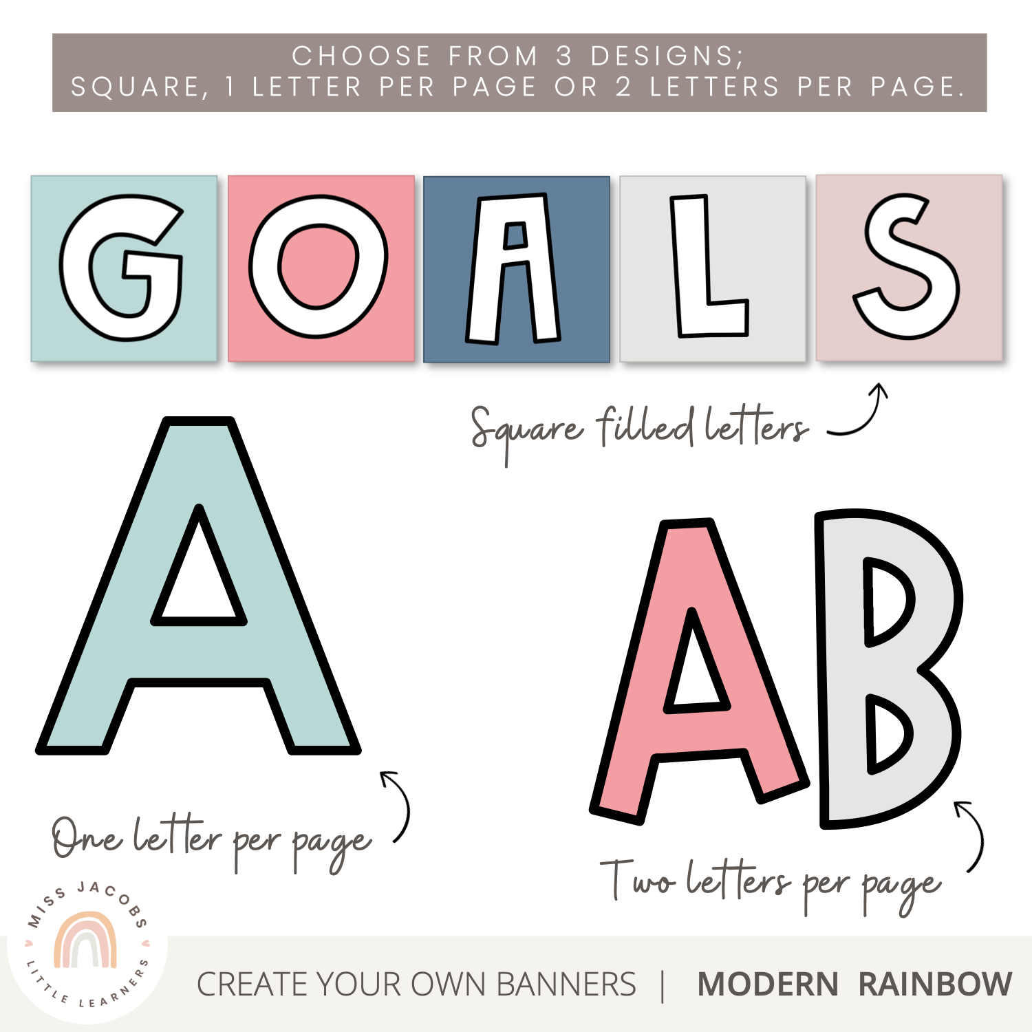 Bulletin Board Letters - Rainbow Calm Colors Decor