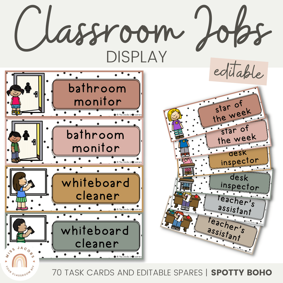 Classroom Job Chart - Spotty Boho Decor
