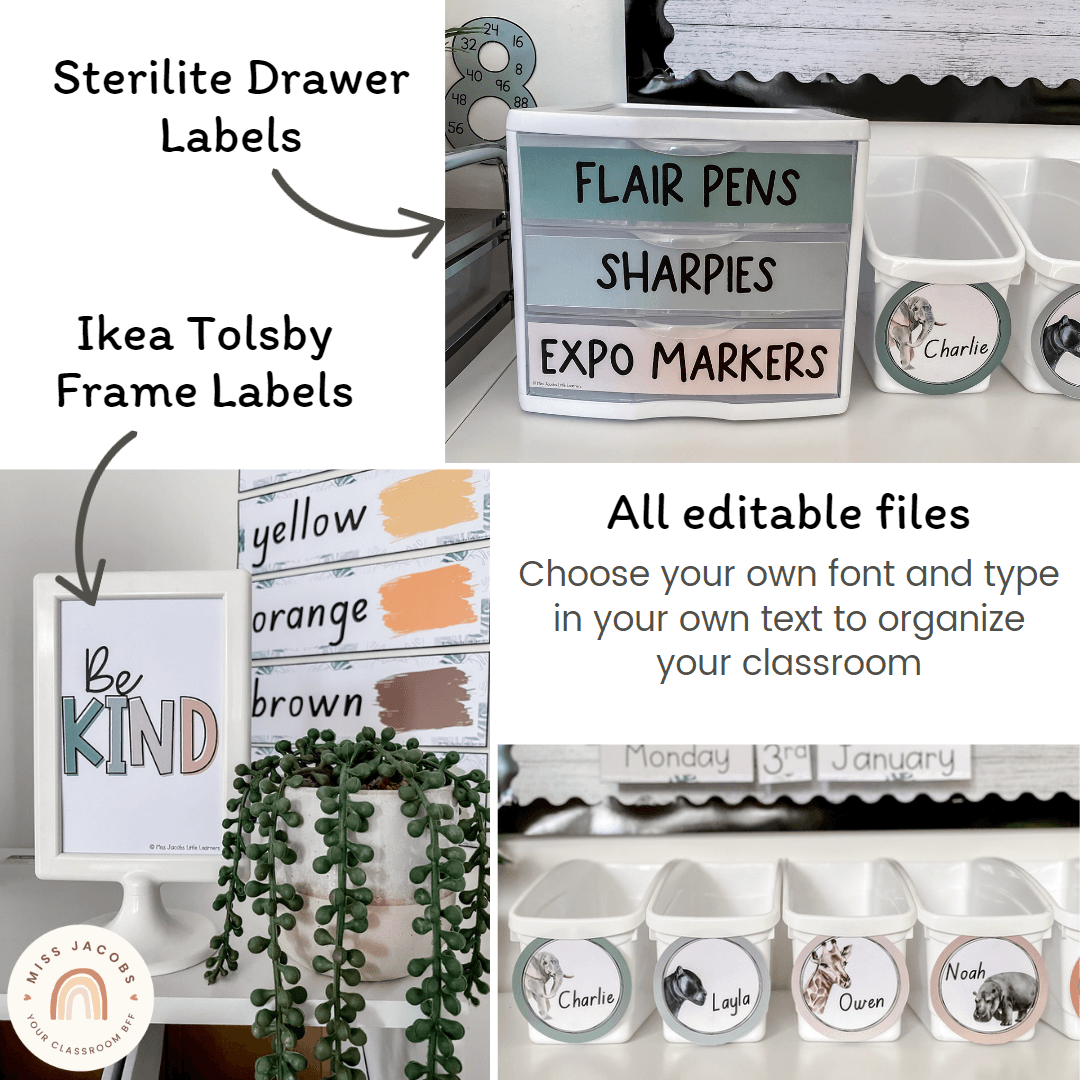 Classroom Labels Student Names & Supplies - Modern Jungle Decor
