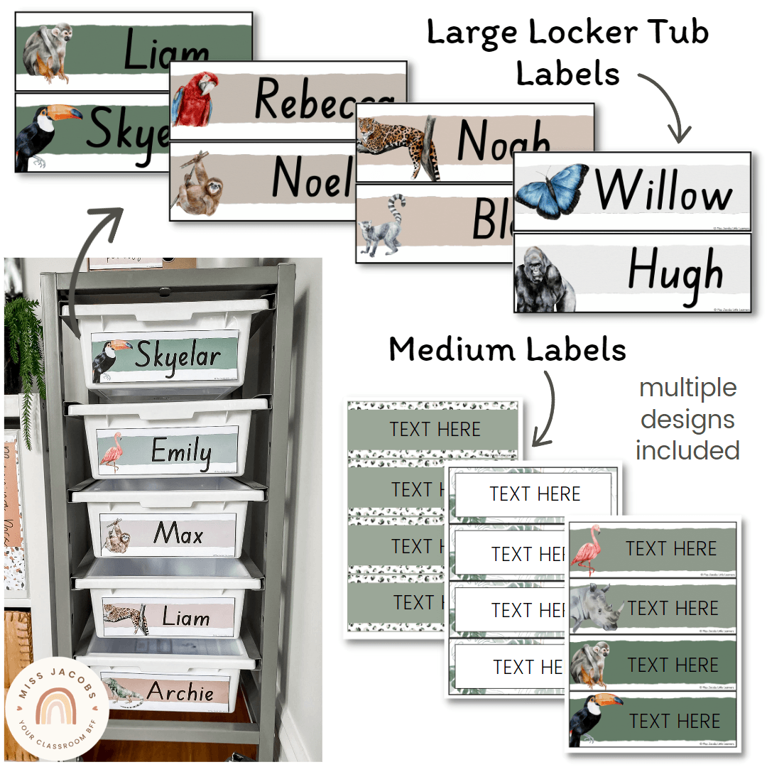 Classroom Labels Student Names & Supplies - Modern Jungle Decor