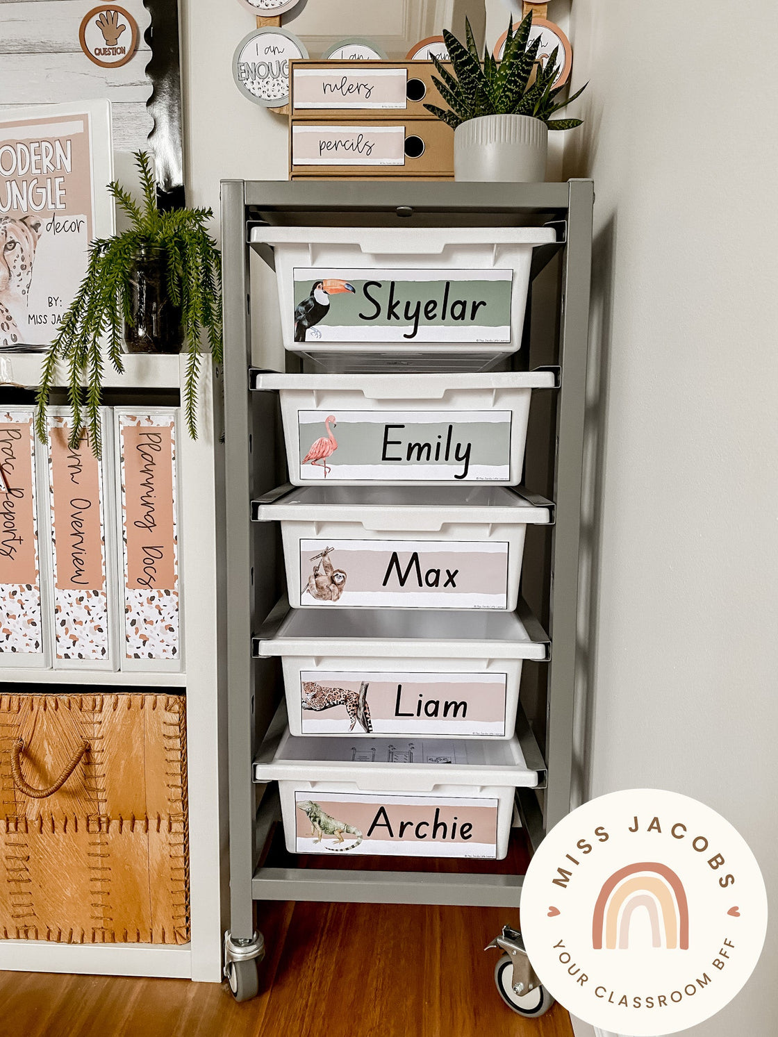 Classroom Labels Student Names & Supplies - Modern Jungle Decor