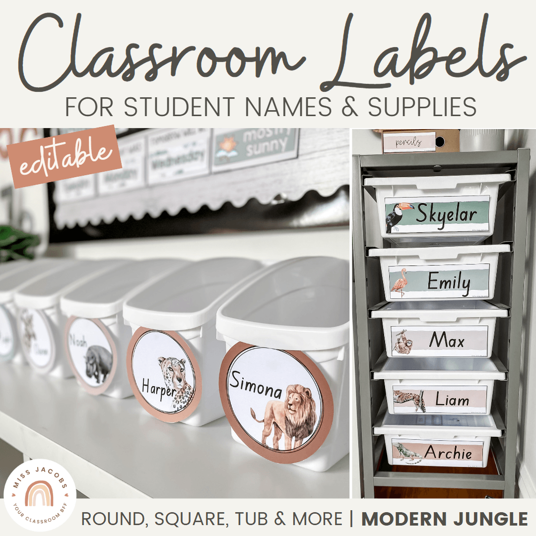 Classroom Labels Student Names & Supplies - Modern Jungle Decor