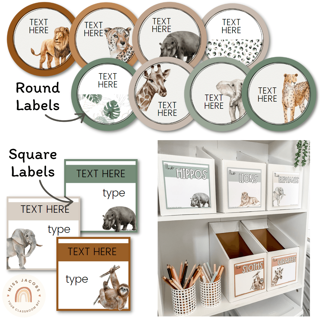 Classroom Labels Student Names & Supplies - Modern Jungle Decor