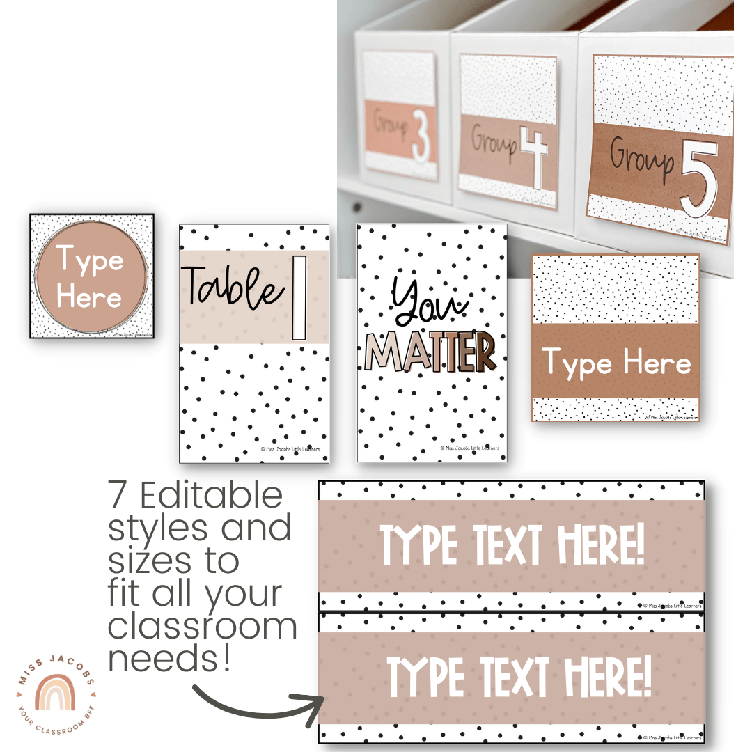 CLASSROOM LABELS | SPOTTY NEUTRALS | EDITABLE