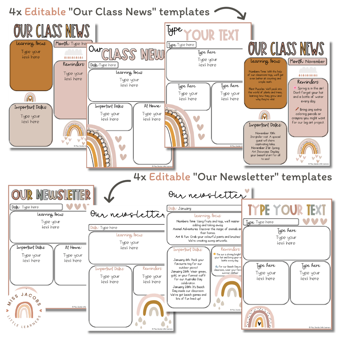 Newsletter Templates - Boho Rainbow Neutrals Classroom Theme - MJLL