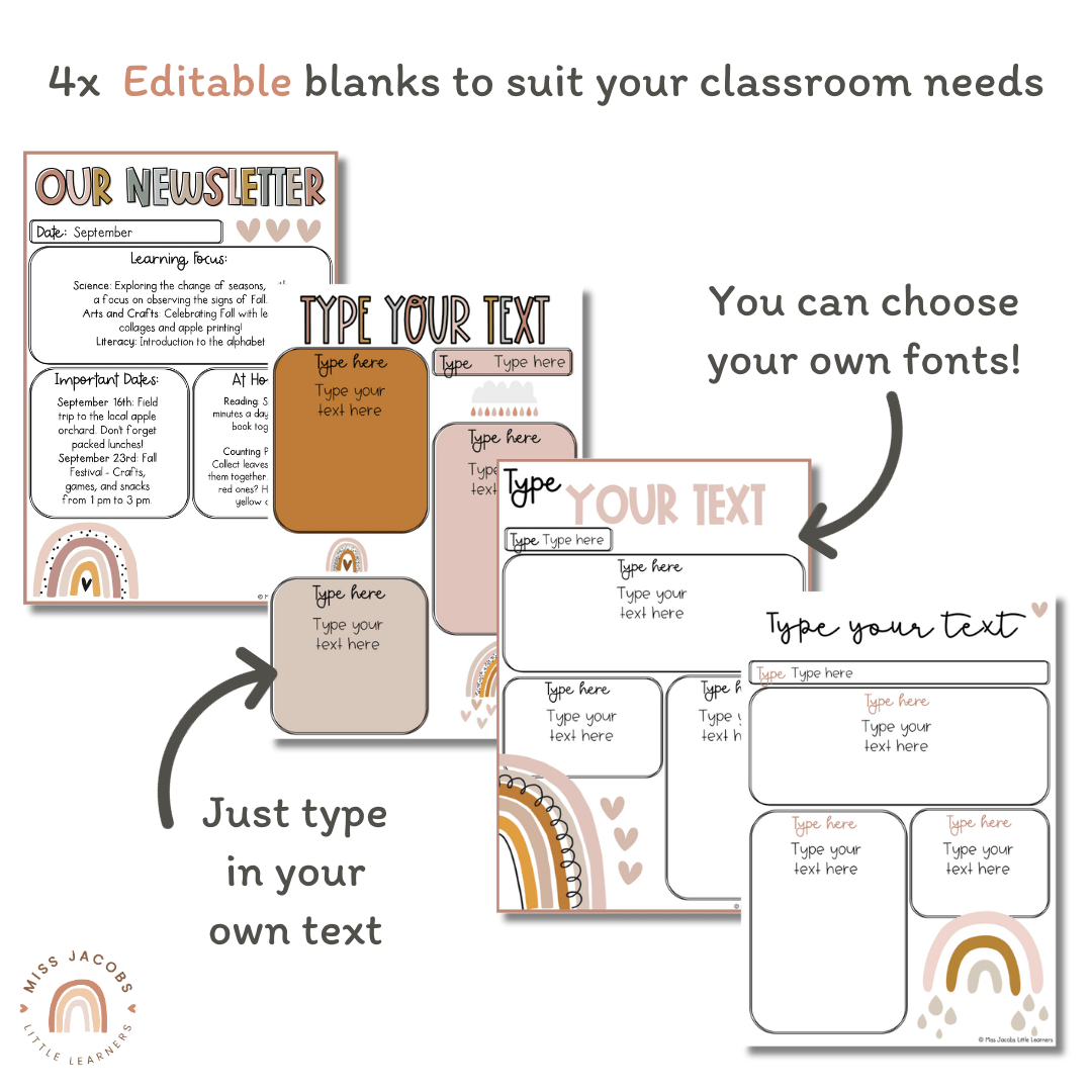 Newsletter Templates - Boho Rainbow Neutrals Classroom Theme - MJLL ...