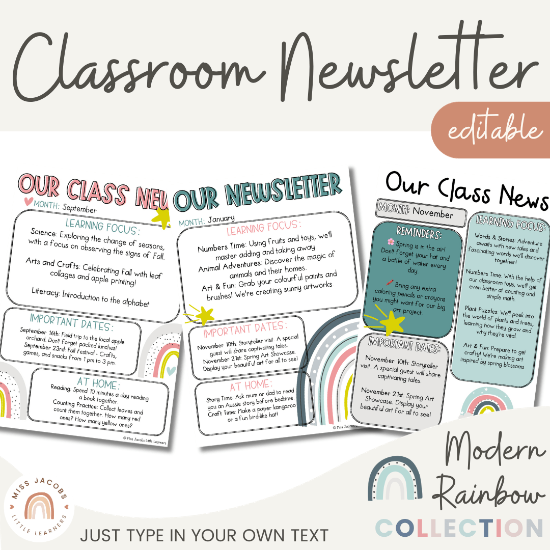 Classroom Newsletter Templates - Rainbow Calm Colors