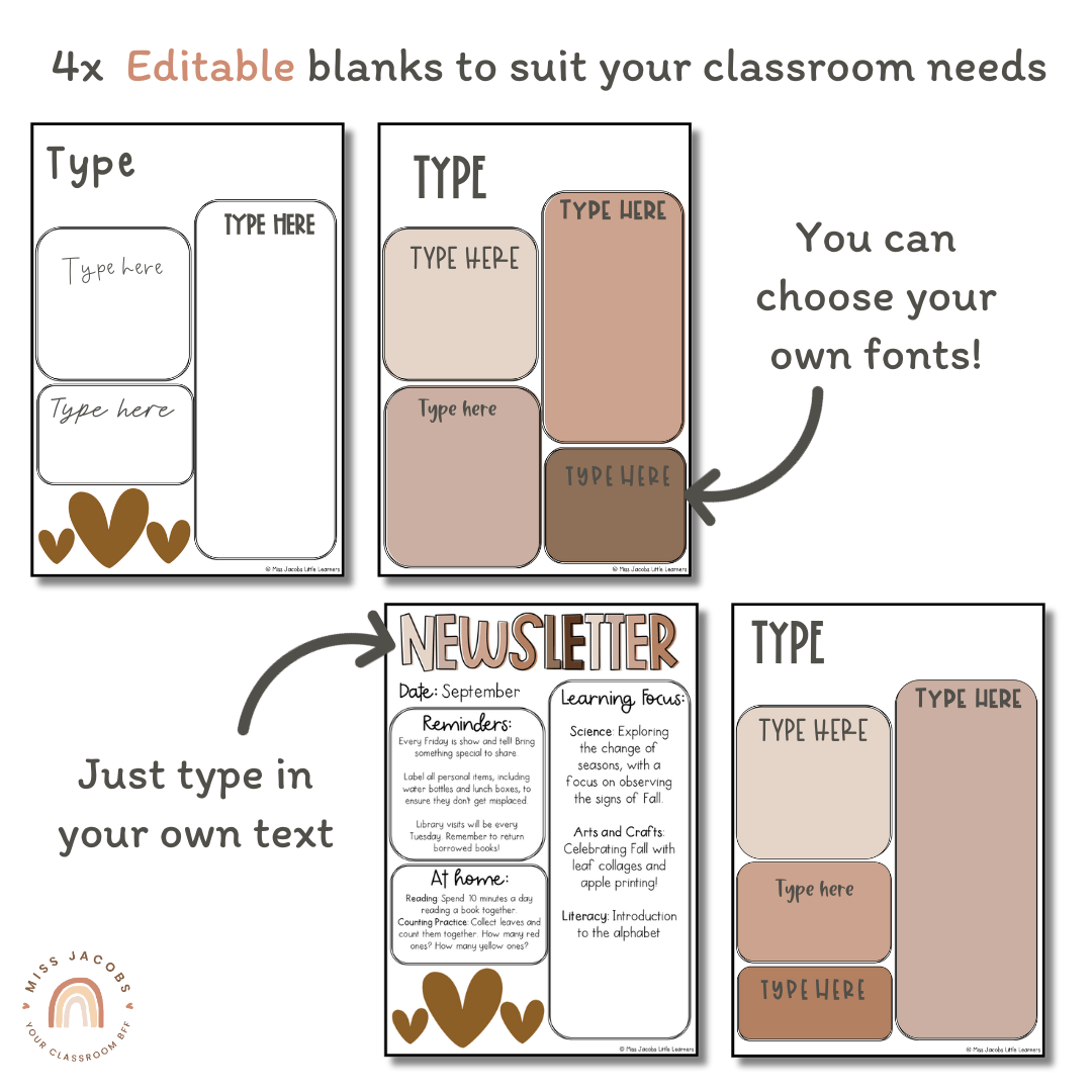 Ombre Neutrals Classroom Newsletter Templates