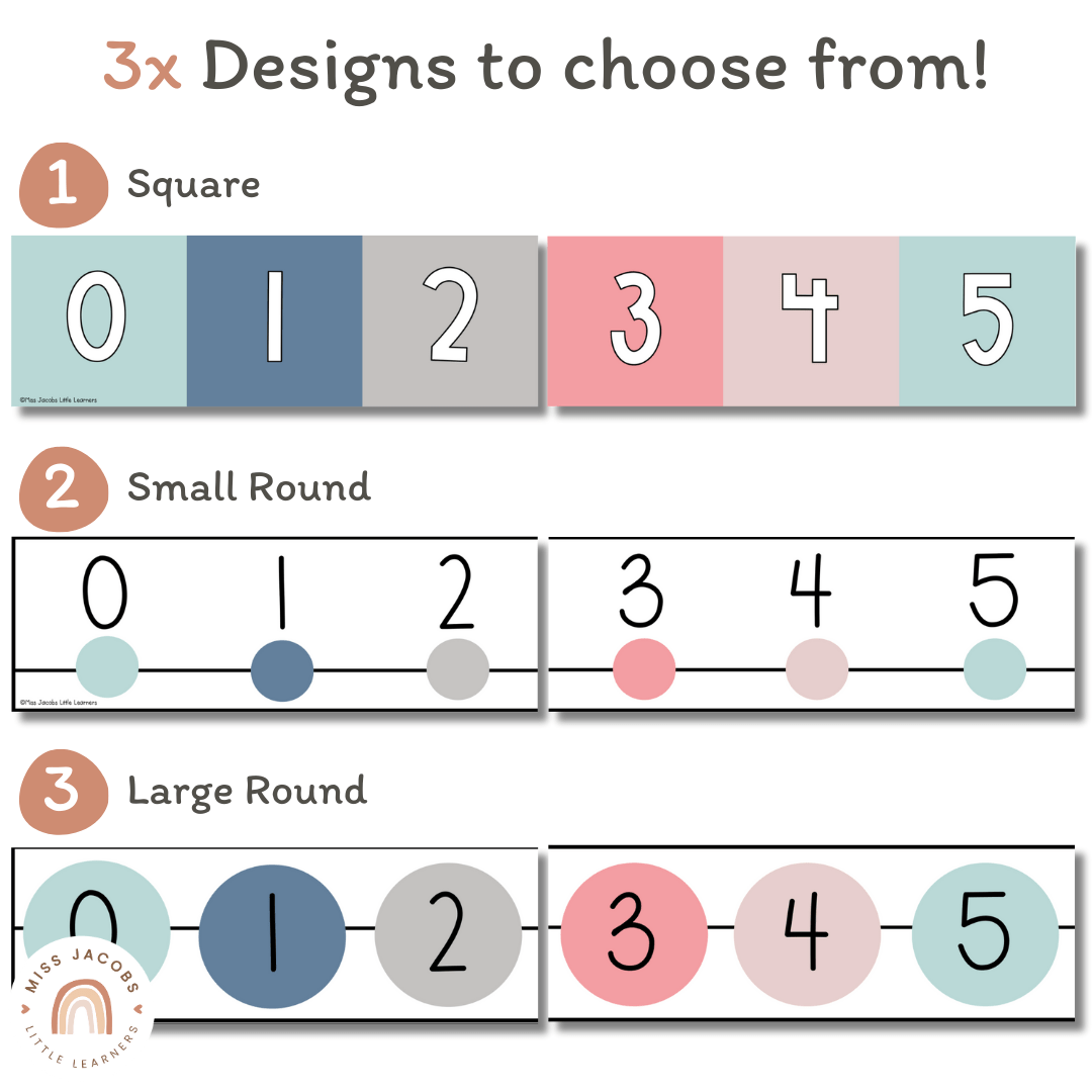 Number Line - Rainbow Calm Colors Decor