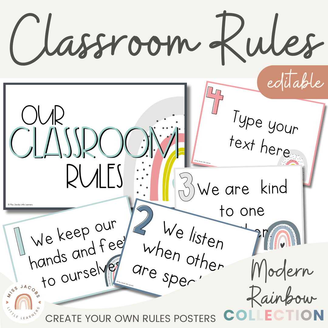 Modern Rainbow Classroom Rules Posters - Miss Jacobs Little Learners