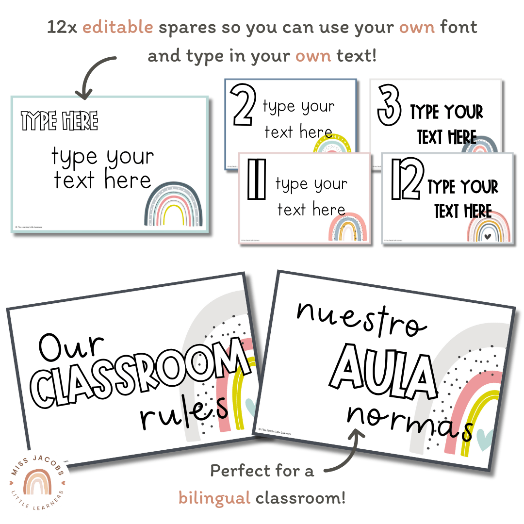 Modern Rainbow Classroom Rules Posters - Miss Jacobs Little Learners