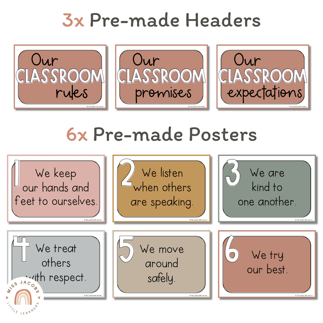 Simple Boho Classroom Rules Posters - Default Title - Miss Jacobs ...