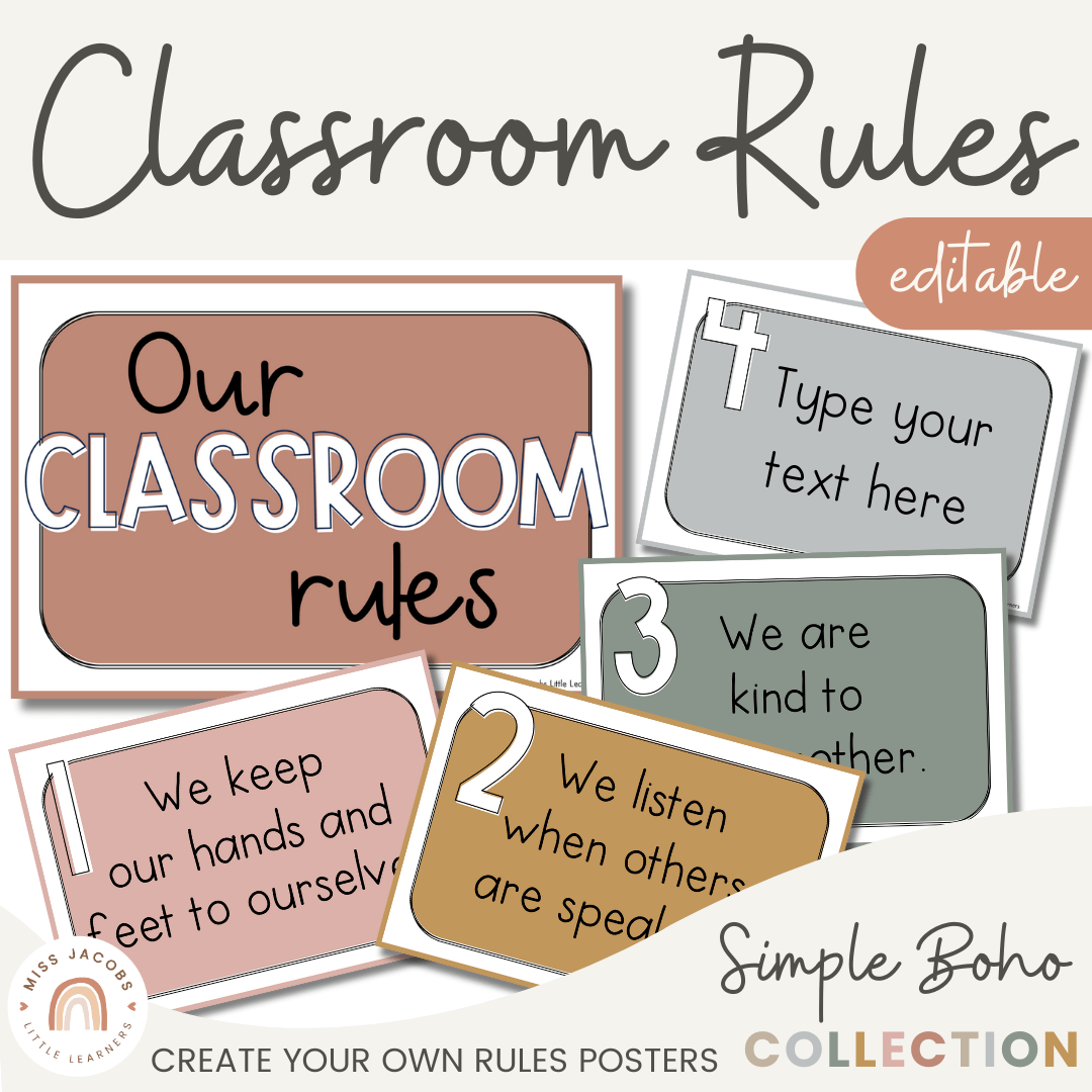 Simple Boho Classroom Rules Posters - Miss Jacobs Little Learners
