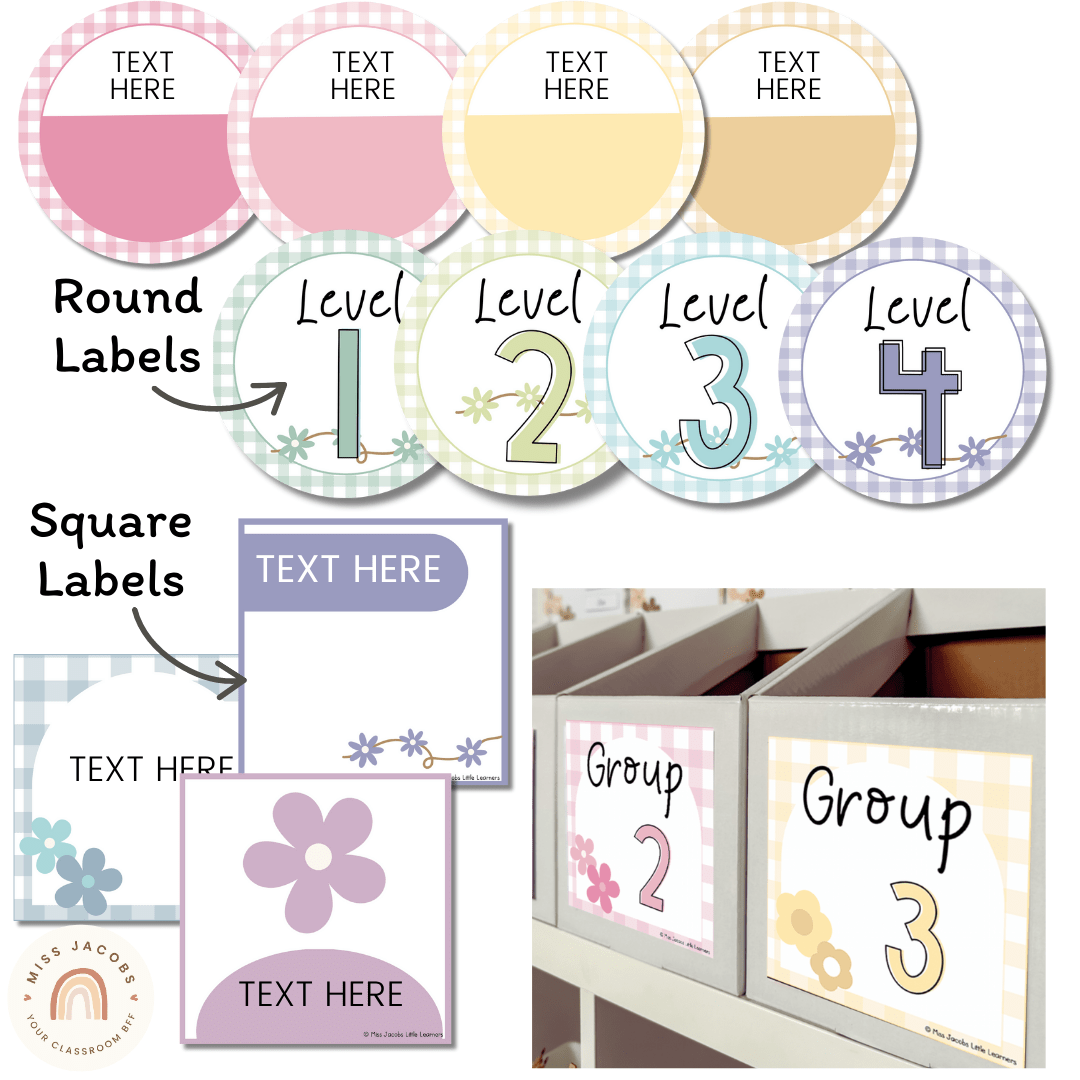 Classroom Supply Labels & Student Name Tags Bundle | Daisy Gingham Pas ...