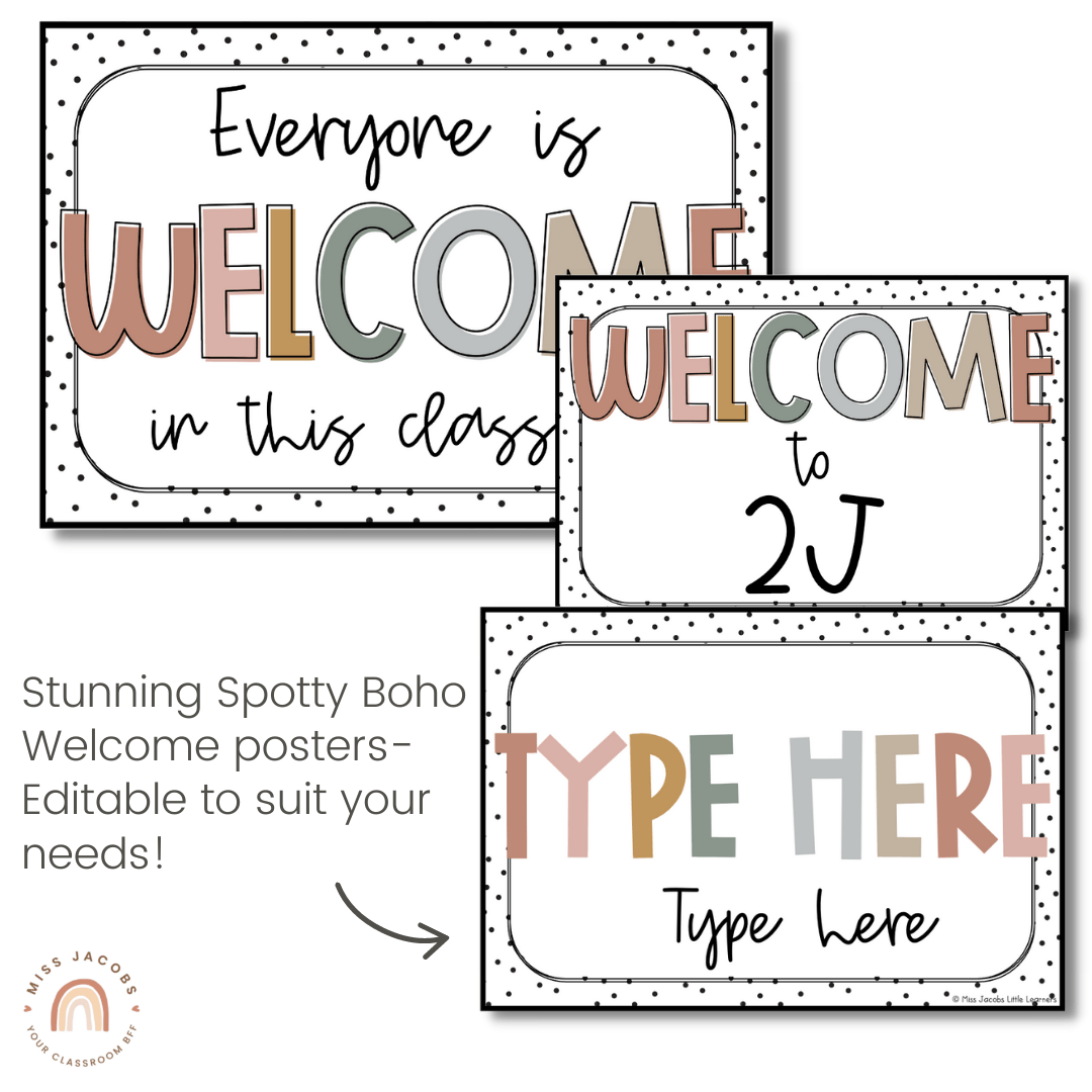 Welcome Posters - Spotty Boho Classroom Decor
