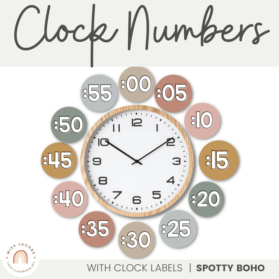 Clock Labels - Spotty Boho Classroom Decor