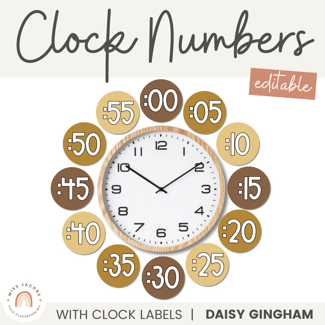 Clock Numbers | Daisy Gingham Neutrals Classroom Decor - Miss Jacobs ...