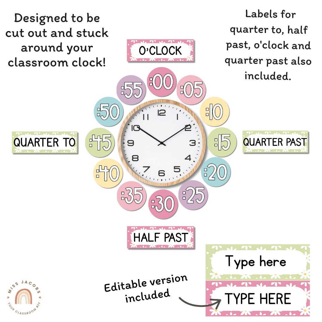 Clock Numbers | Daisy Gingham Pastels Classroom Decor - Miss Jacobs ...