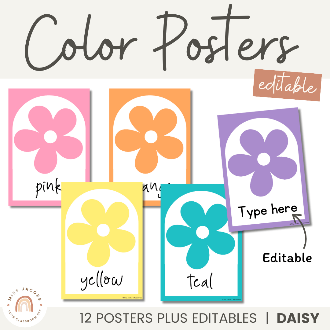 Color Posters | Daisy Gingham Pastels Classroom Decor | Editable - Miss ...