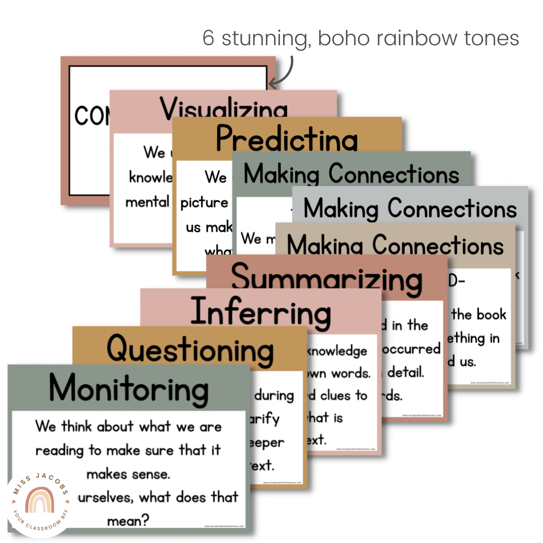 Reading Comprehension Strategies Posters - Boho Neutrals Theme - MJLL