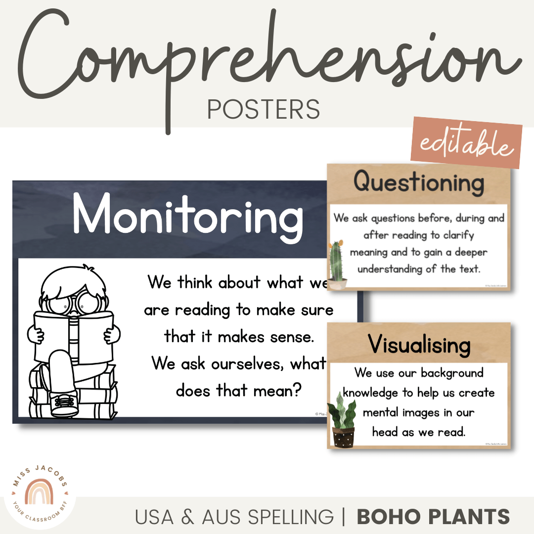 Reading Comprehension Strategies Posters - Boho Plants Decor
