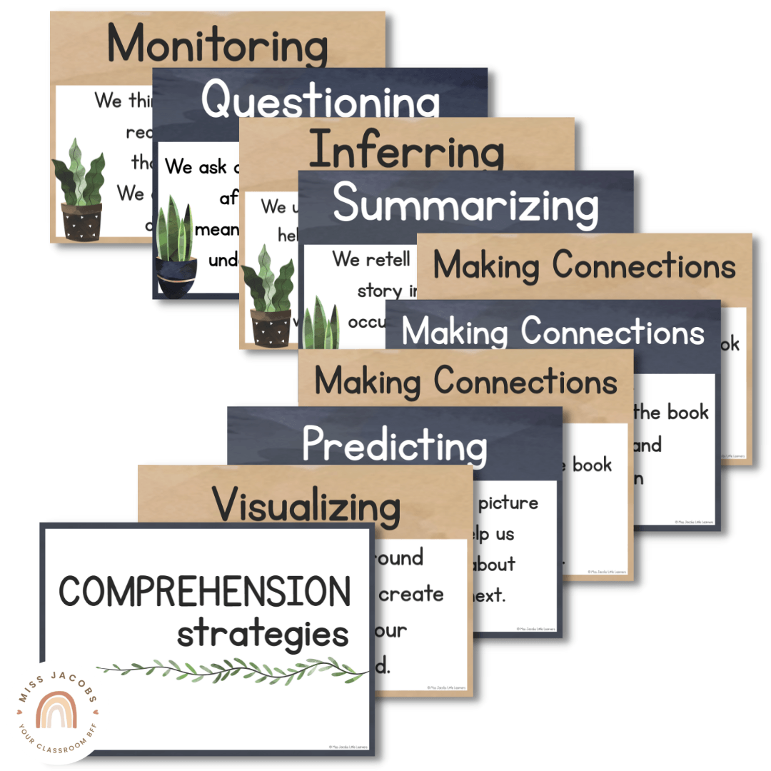 Reading Comprehension Strategies Posters - Boho Plants Decor
