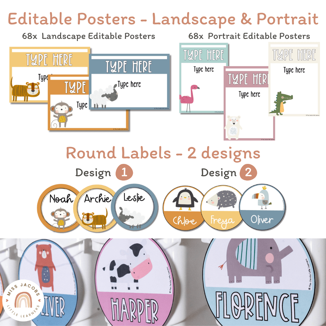 Class Labels Bundle - Name Plate, Door Display, Poster - Cute Theme