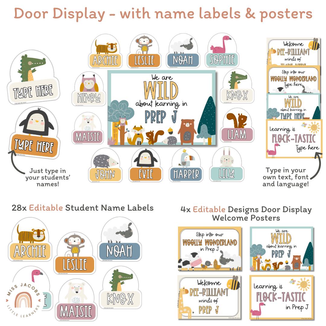 Class Labels Bundle - Name Plate, Door Display, Poster - Cute Theme