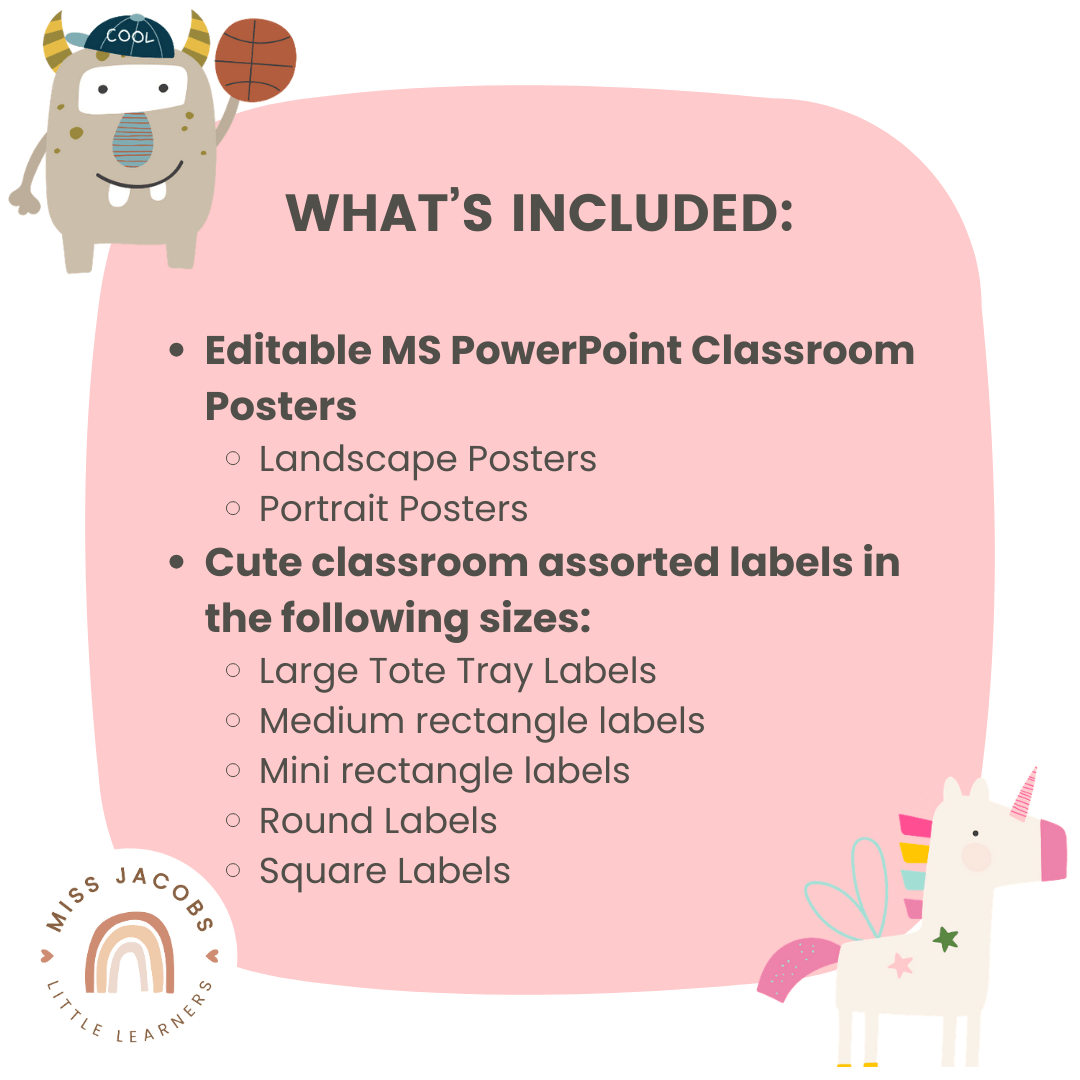 Cute Classroom Labels Bundle Assorted Characters | Editable Student Na