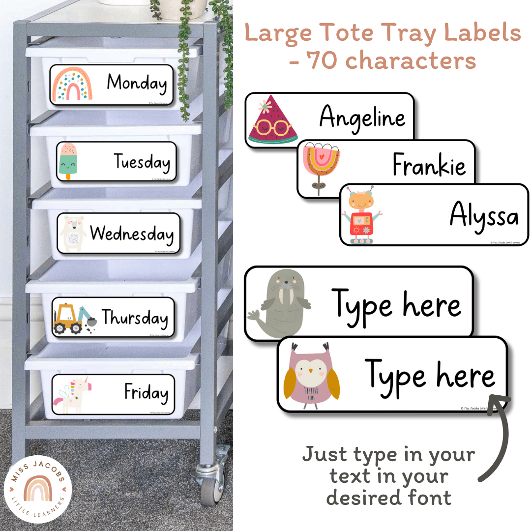 Cute Classroom Labels Bundle Assorted Characters | Editable Student Na