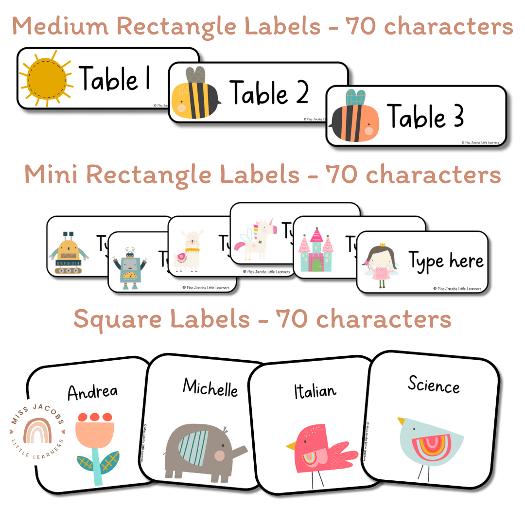 Cute Classroom Labels Bundle Assorted Characters | Editable Student Na