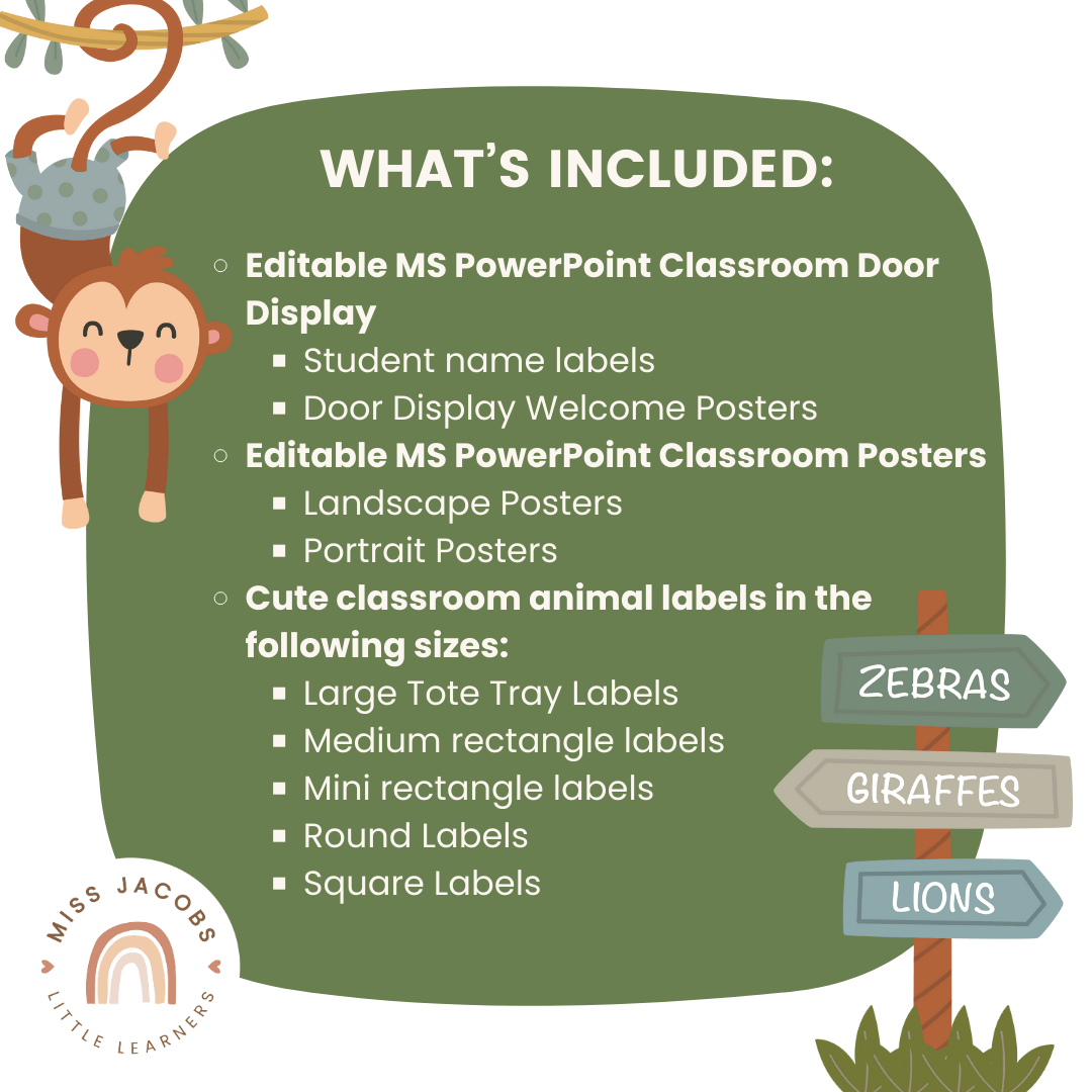 Class Labels Bundle - Name Plate, Door Display, Poster - Cute Jungle ...