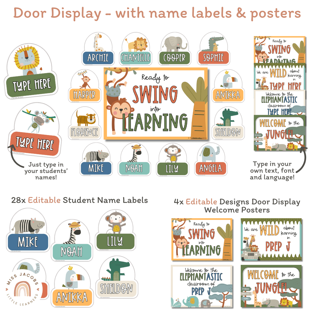 Class Labels Bundle - Name Plate, Door Display, Poster - Cute Jungle ...
