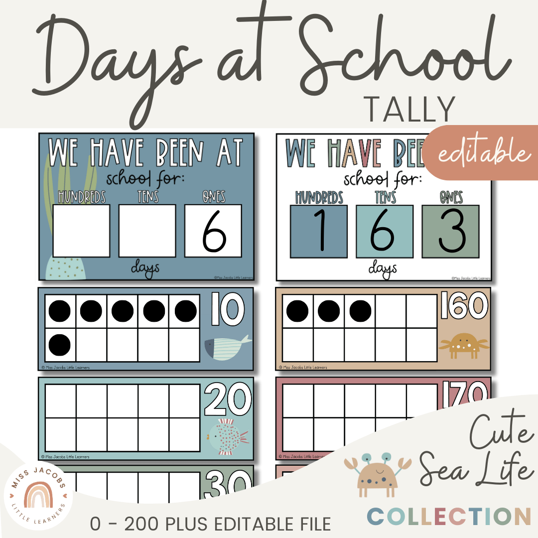 Cute Sea Life 100 Days at School Tally Display - Default Title - Miss ...