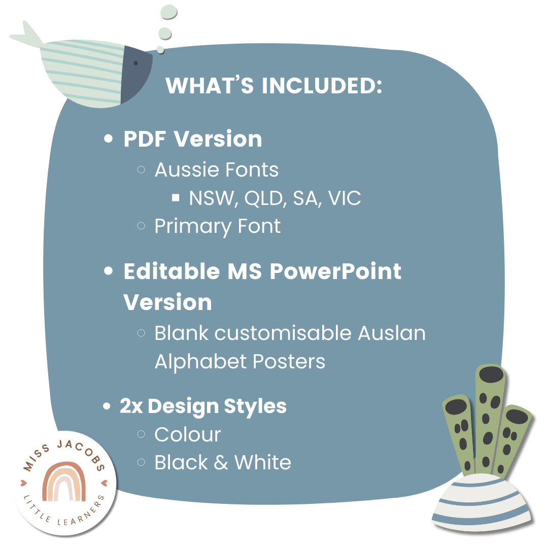 Auslan Alphabet Posters - Australian Sign Language - Cute Sea Life