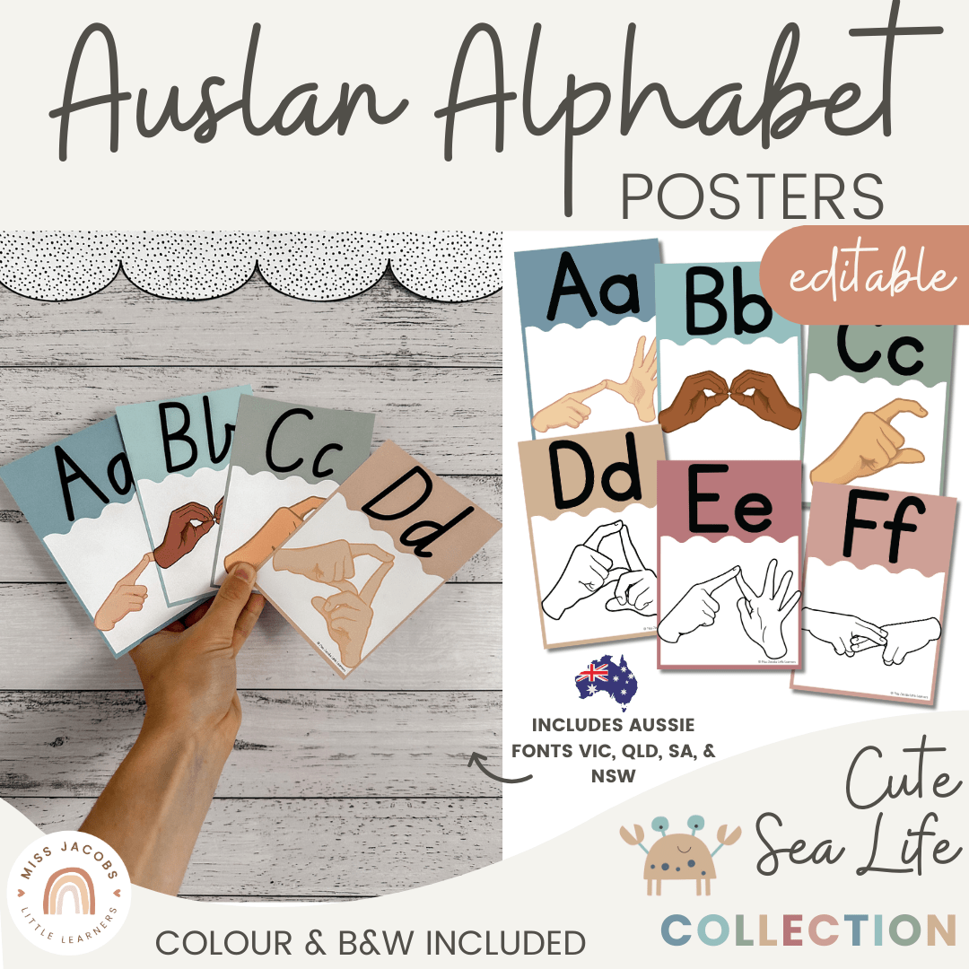 Cute Sea Life Auslan (Australian Sign Language) Alphabet Posters