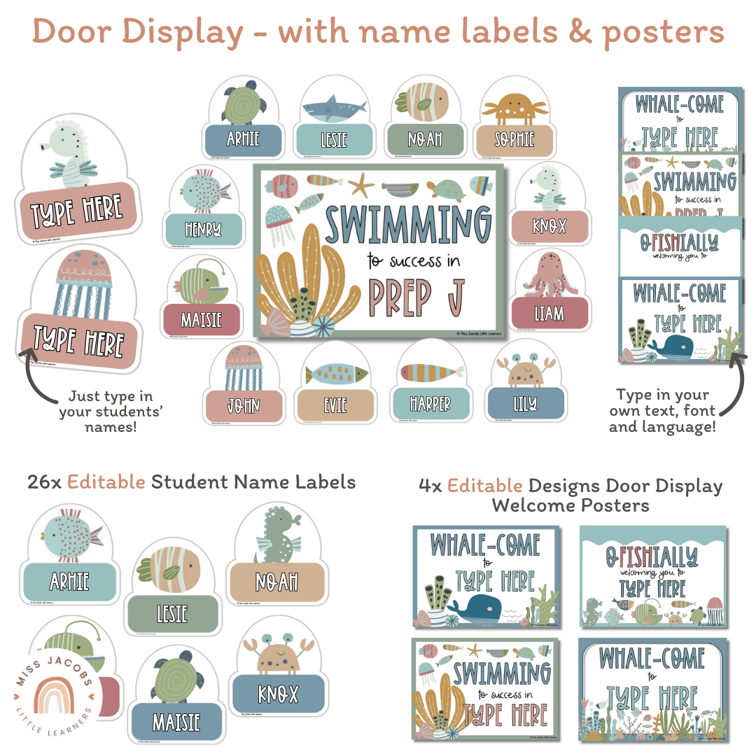 Class Labels Bundle - Name Plate, Door Display, Posters - Cute Sea Lif