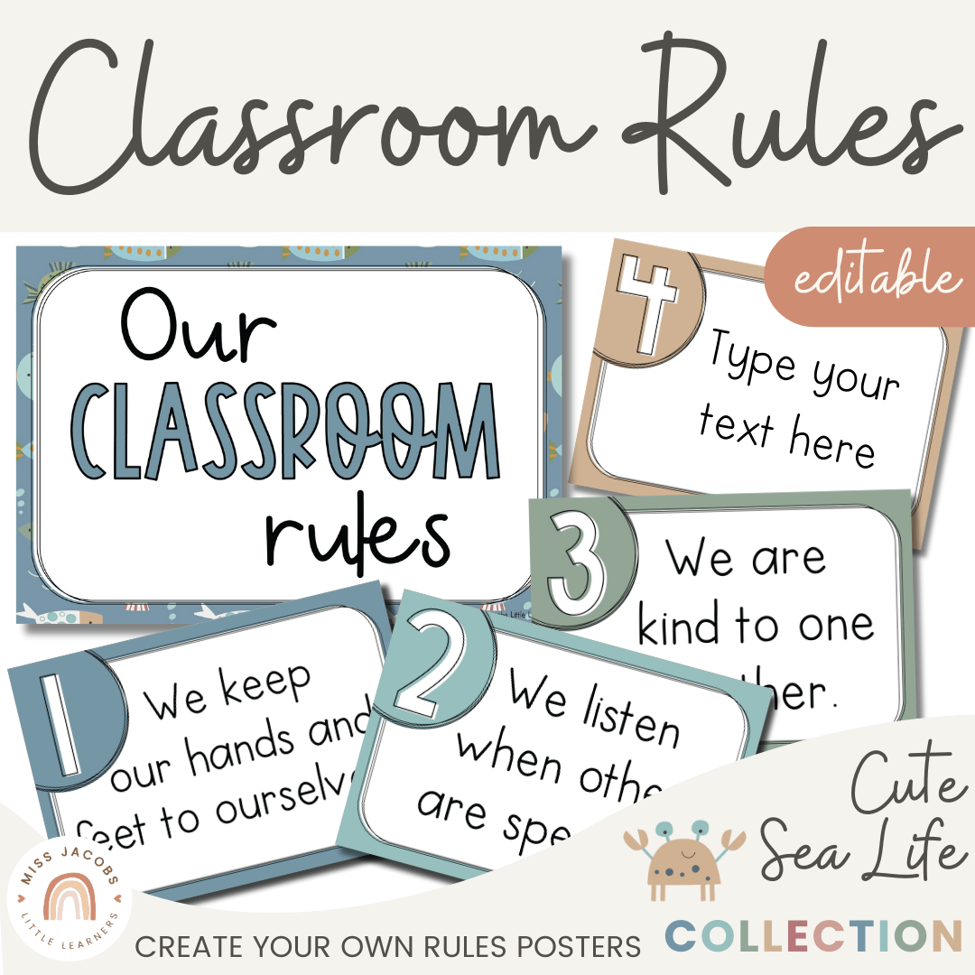 Cute Sea Life Classroom Rules Posters - Miss Jacobs Little Learners