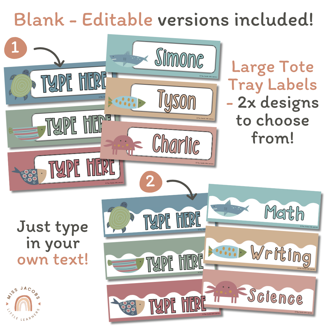 Cute Sea Life Classroom Supply Labels & Student Name Tags - Default ...