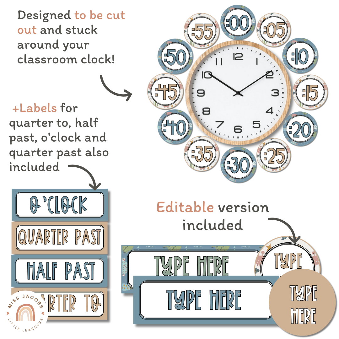 Clock Labels - Cute Sea Life Classroom Decor