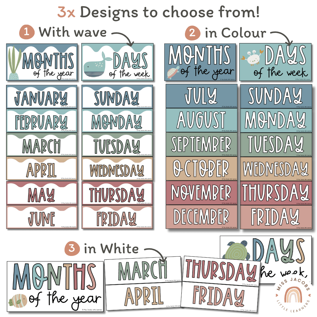 Cute Sea Life Days and Months Flashcards - Default Title - Miss Jacobs ...