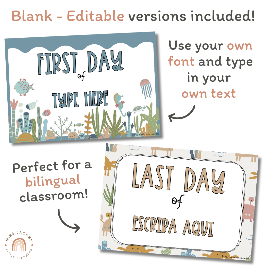 Cute Sea Life First & Last Day of School Posters - Miss Jacobs Little ...