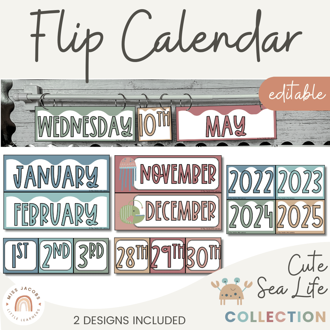 Cute Sea Life Flip Calendar - Miss Jacobs Little Learners